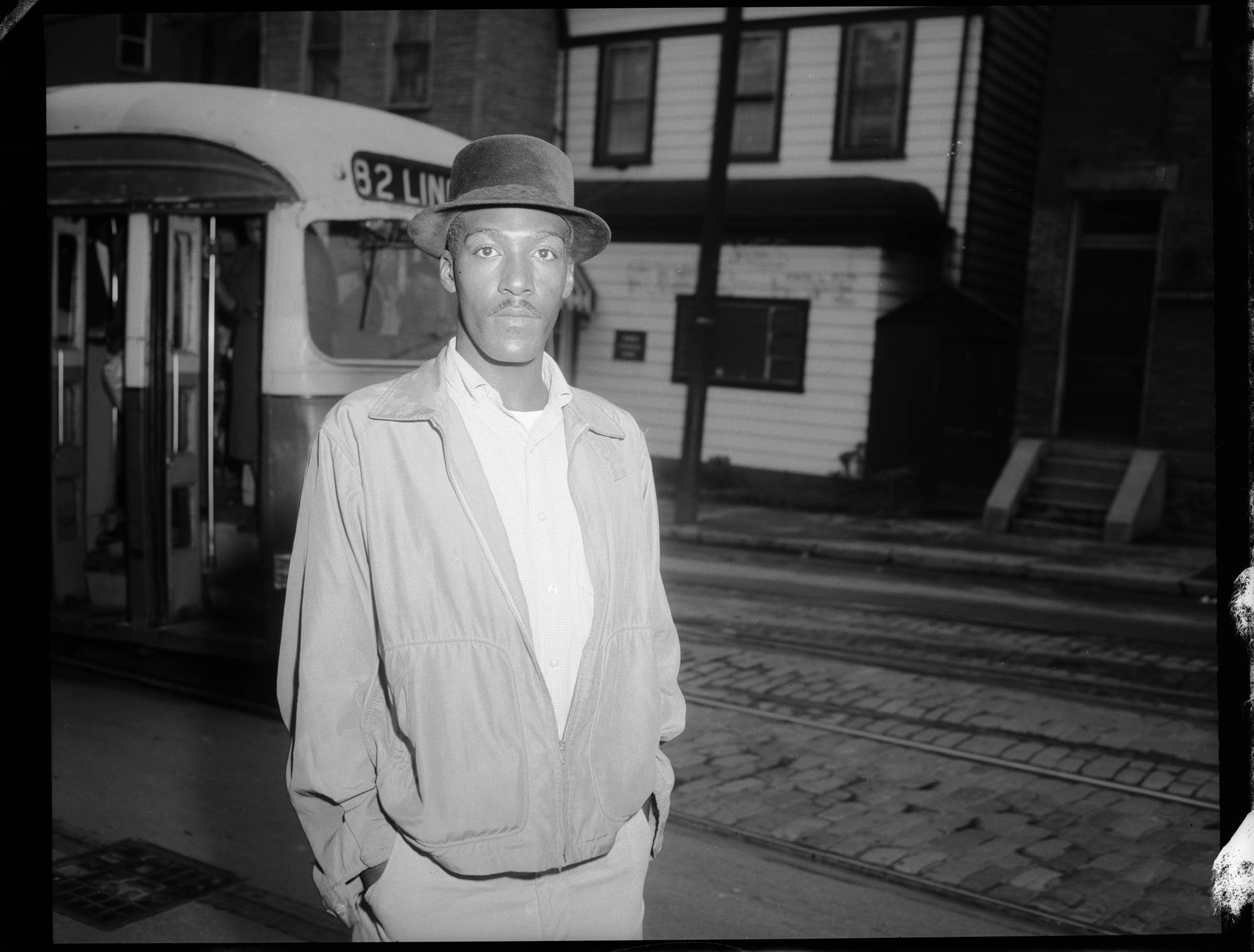 Portrait of Edward Clark wearing hat with braided band and moustache ...