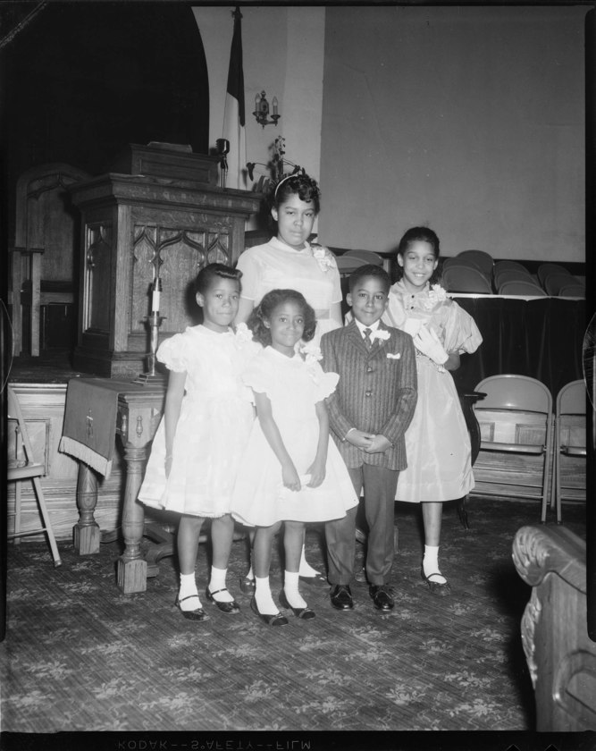 Group portrait of five children, including from left Millicent Smith ...