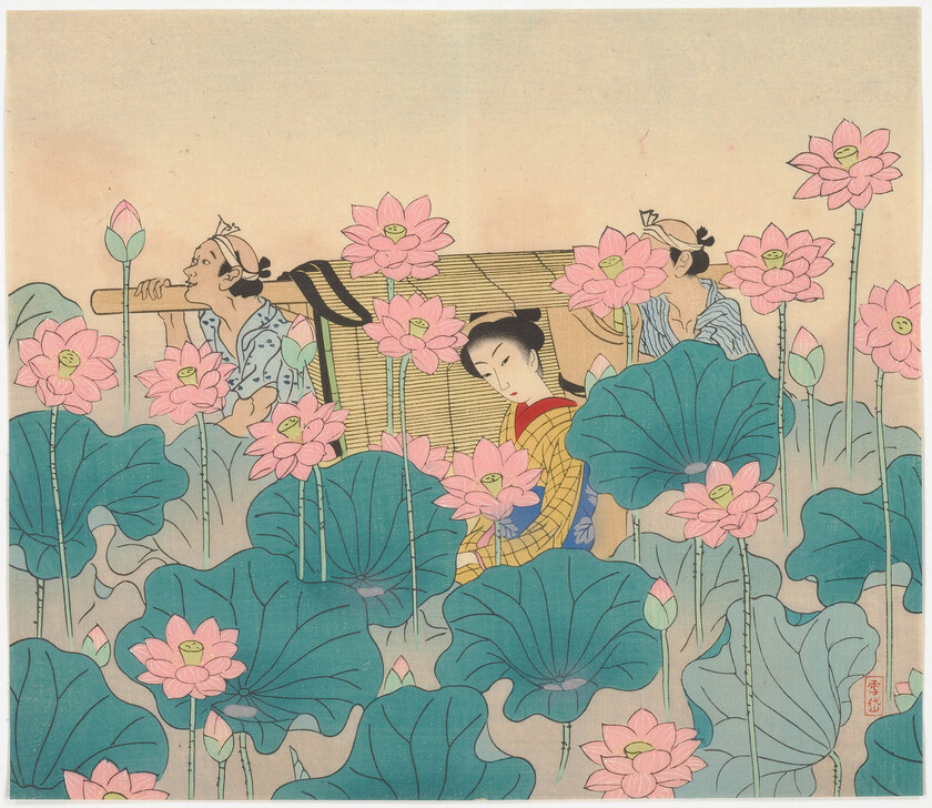 Woman In Palanquin Passing By A Lotus Pond CMOA Collection woman-in-palanquin-passing-by-a-lotus-pond-cmoa-collection