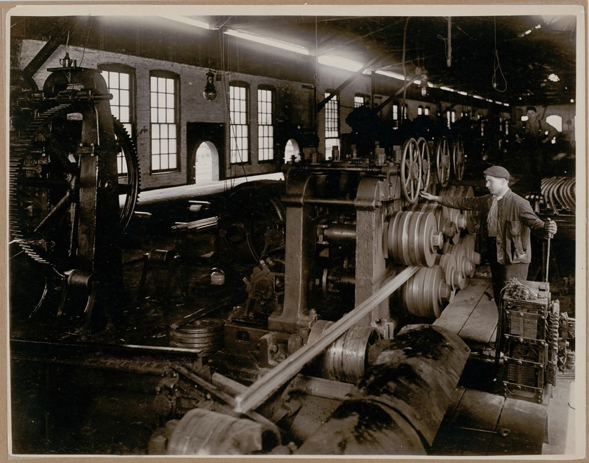 (Industry: Rail Mill; Worker Making Rails) | CMOA Collection